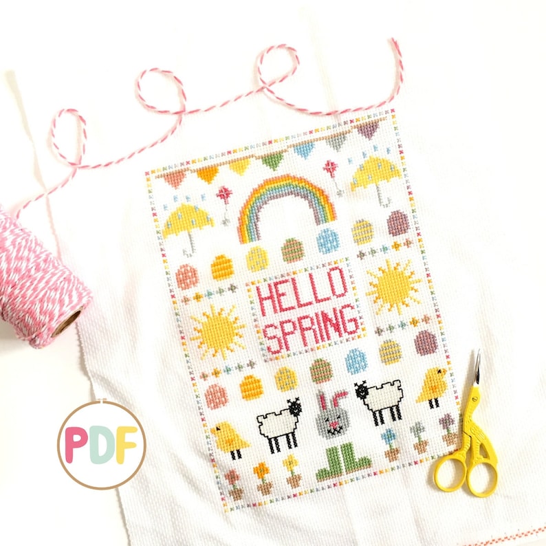Hello Spring Modern Cross Stitch Pattern PDF Download | Etsy