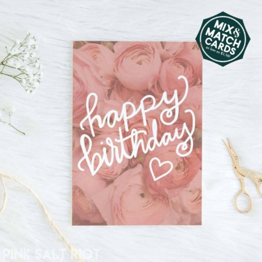 BIRTHDAY CARD Pink Floral Happy Birthday Greetings Card - Etsy