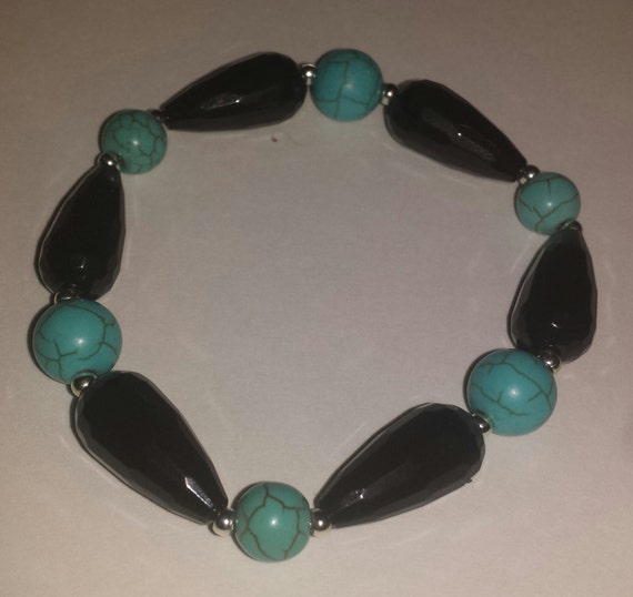 Items similar to Black Onyx, Turquoise Bracelet, sterling silver ...