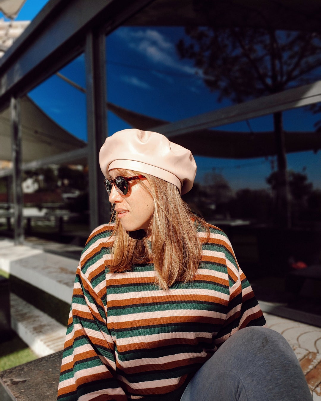 Leather Cap in Pink. French Styled Beret. PU Vegan Leather Fabric. Hand ...