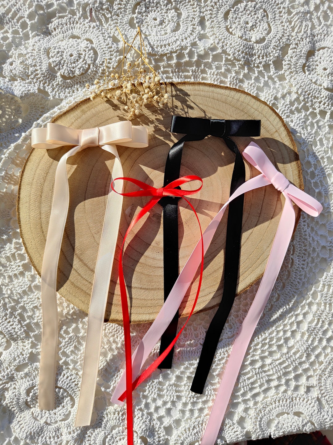 2 Pack Fine Bows. Long Hair Ribbons. Double Satin Bows. Double Silk ...