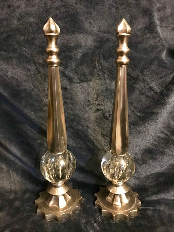 Pair Art Deco Metal Newel Obelisk Finials Sculptures Glass | Etsy
