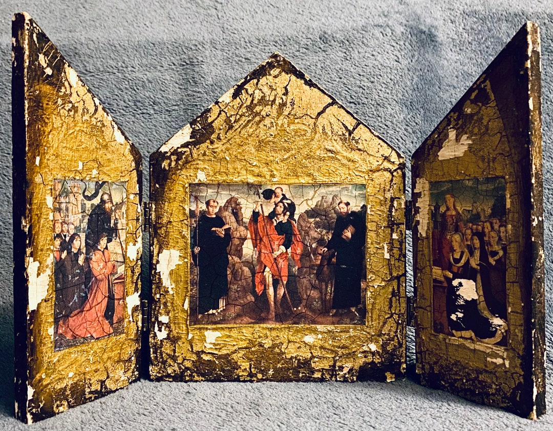 Tríptico del altar de Willem Moreel del siglo XIX de arte eclesiástico de Hans Memling - Etsy España