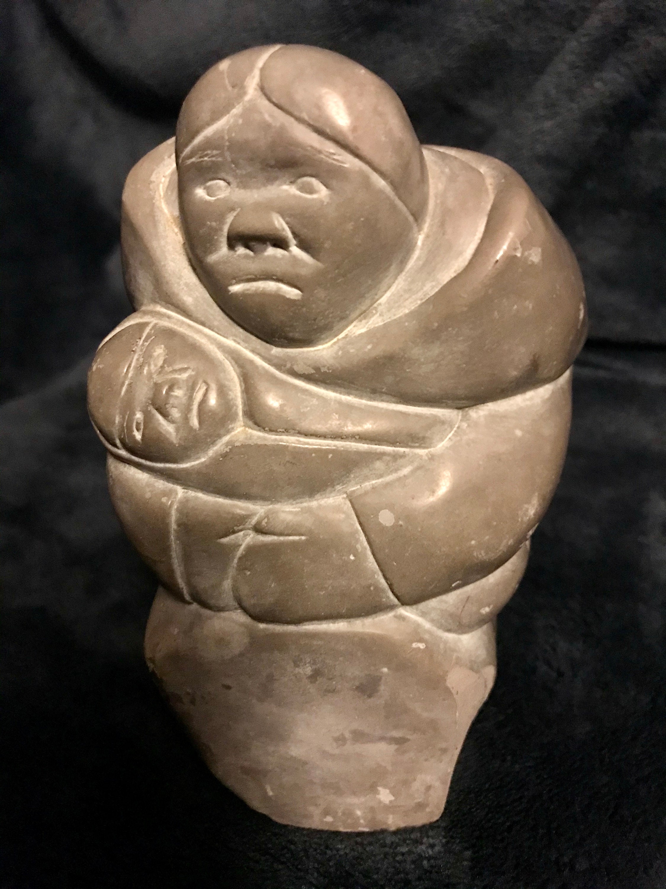 Canadian Inuit Gray Stone Carving Eskimo Inuk Mother and Child Art ...