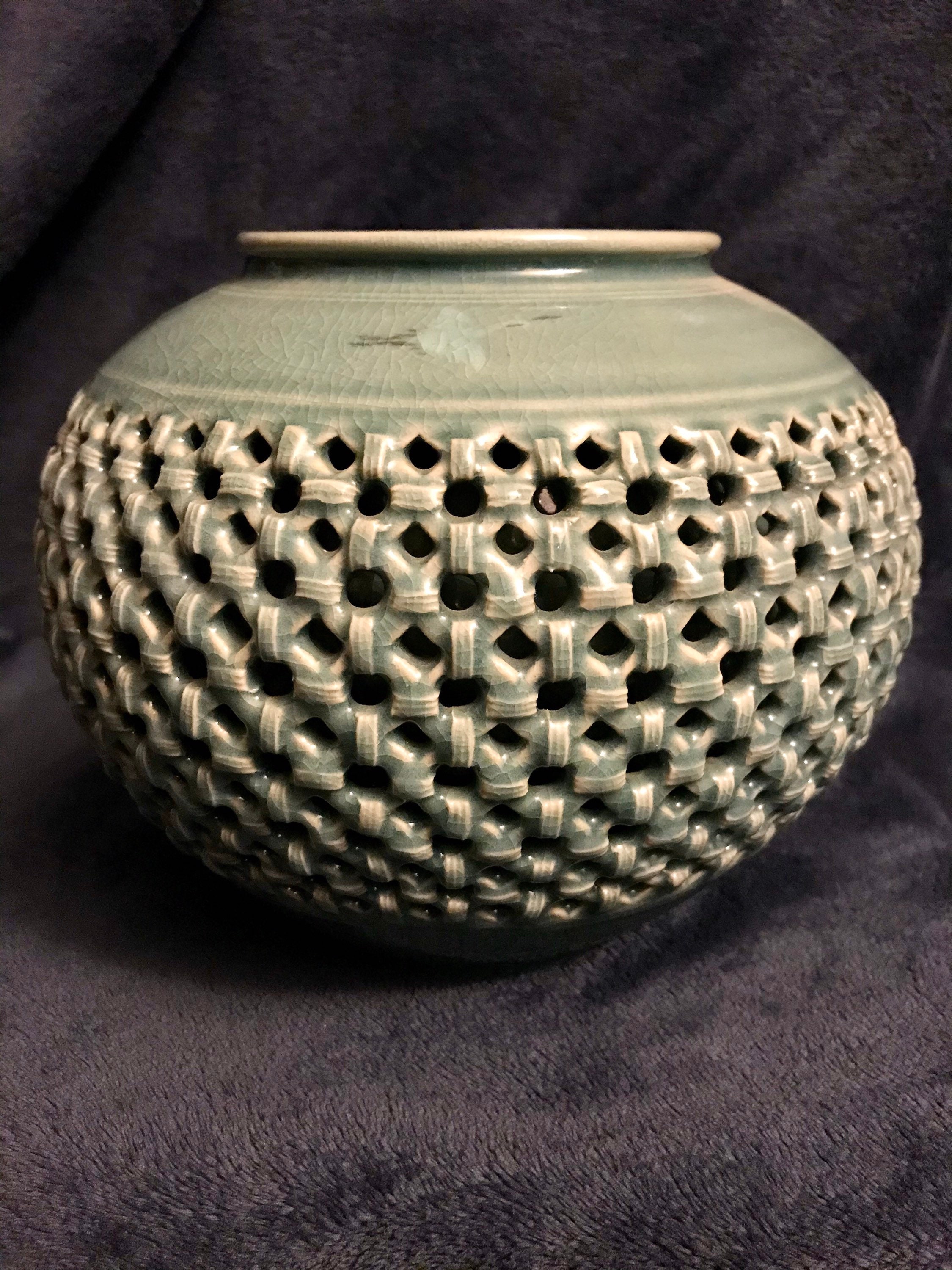 Celadon Basket Weave Ceramic Pottery Planter Flower Pot Bowl Home Decor ...