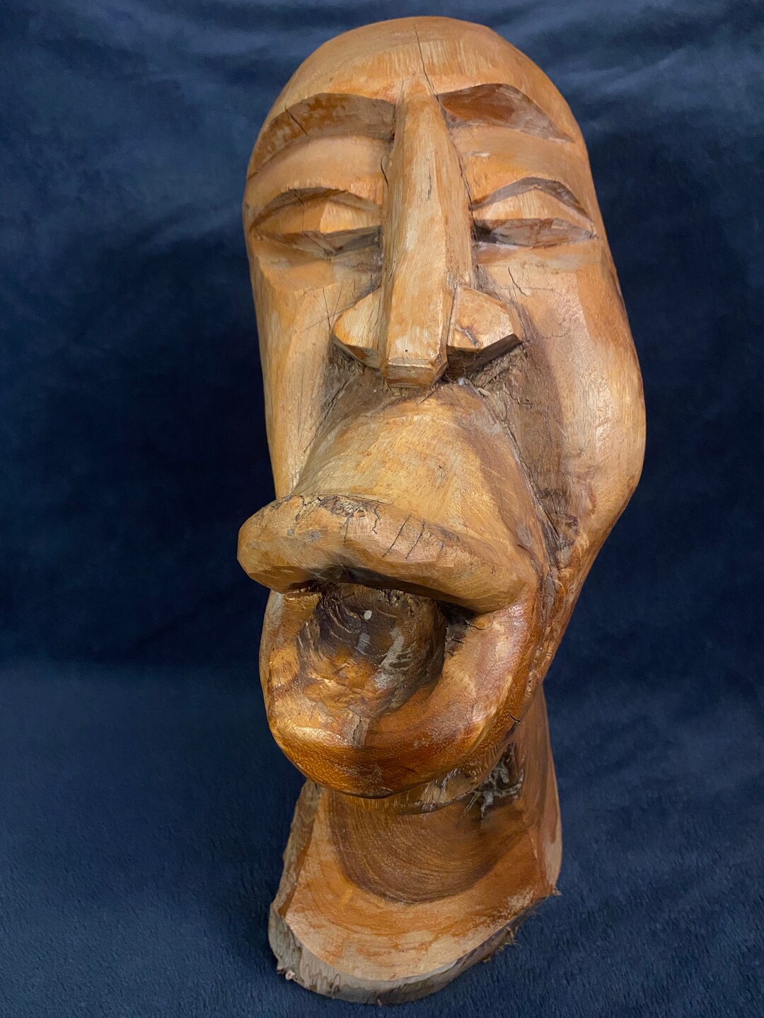 Early 20th-c Hand Carved Yellow Wood Folk Art Bust Sculpture Statue 16 ...