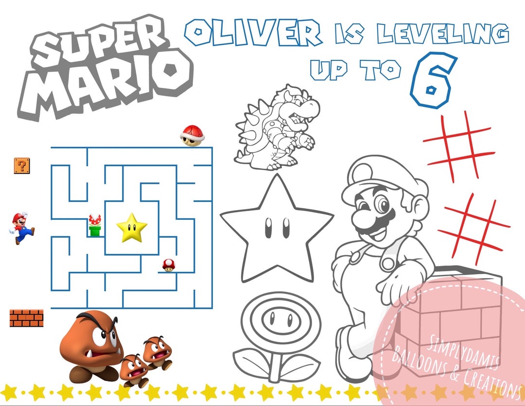 Super Mario Inspired Activity Printable, Mario Coloring Page, Birthday ...
