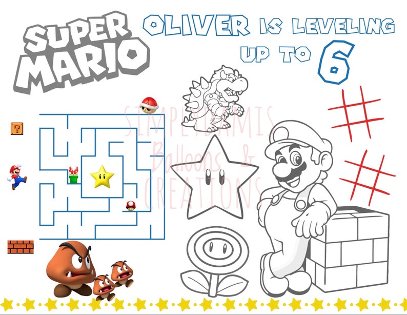 Super Mario Inspired Activity Printable, Mario Coloring Page, Birthday ...