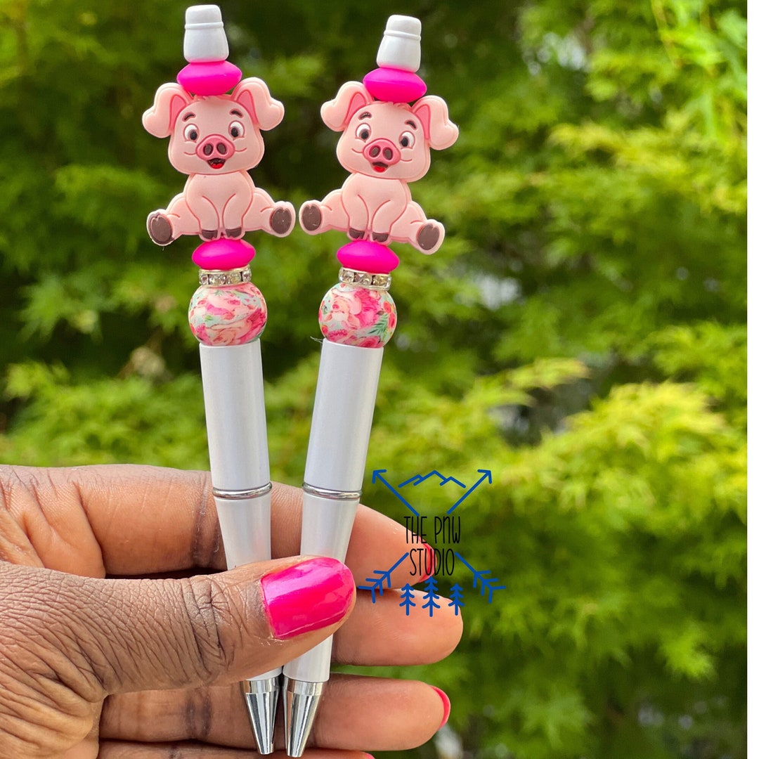 Pink Pig Pen | Pig Lover Pen | Pig Silicone Beaded Pen | Animal Pen ...