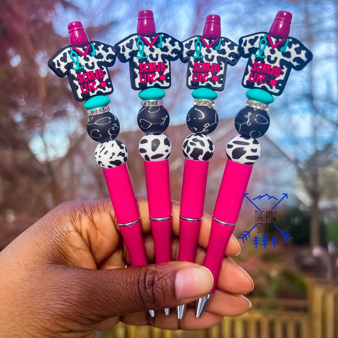 Scrub Life Cow Print Coat Pen | Nurse Gifts | Medical Beaded Pen ...