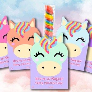 Unicorn Lollipop Valentines Cards Printables Instant Digital Download ...