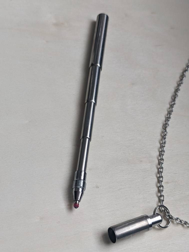 Telescoping Pen Necklace Silver Metal Pen Pendant Nickel Free Chain ...