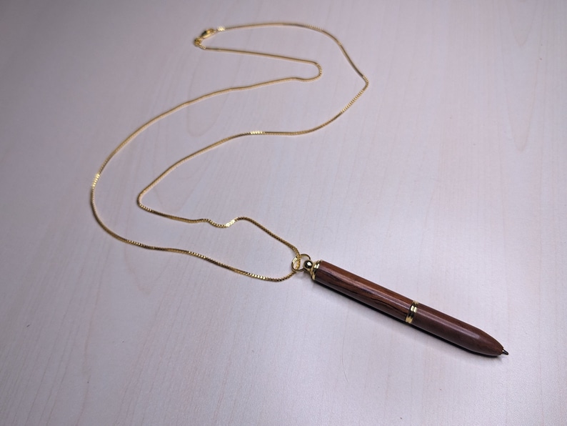 Pen Necklace Wood With Gold Chain Ballpoint Pen Wooden Elegant Vintage ...