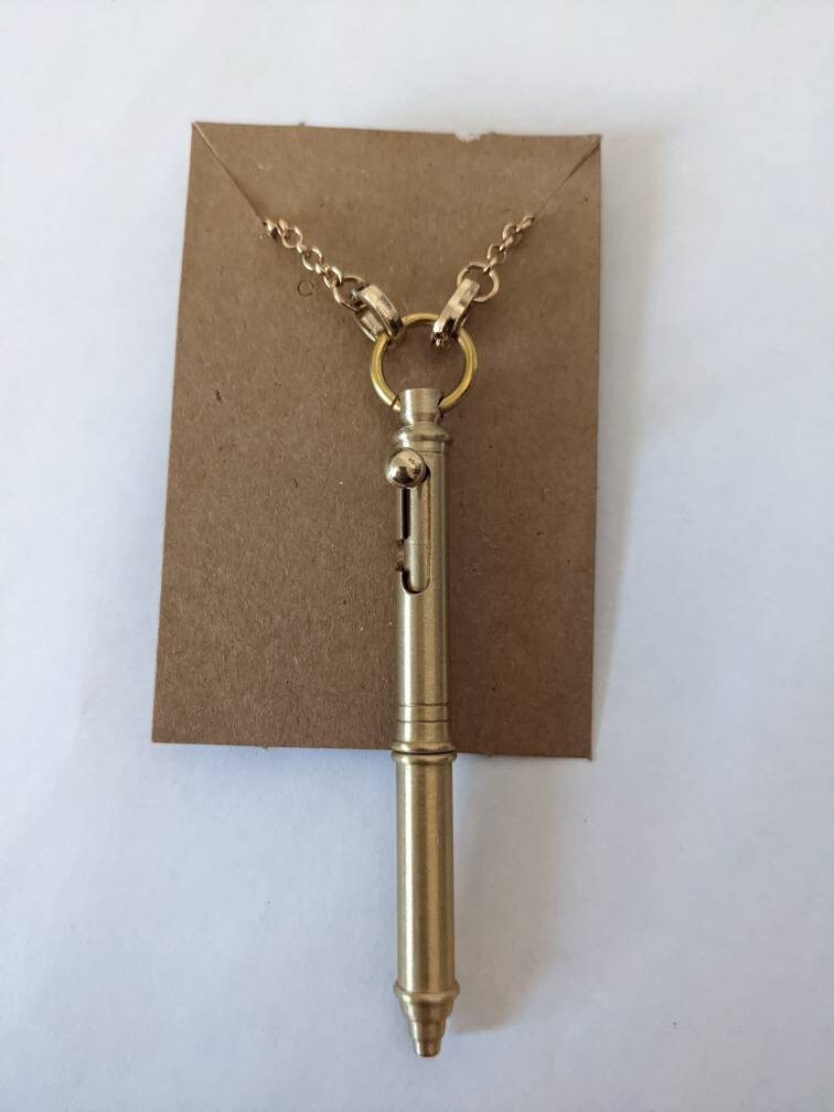 Brass Pen Necklace Vintage on Short Unique Chain Pen Steampunk - Etsy