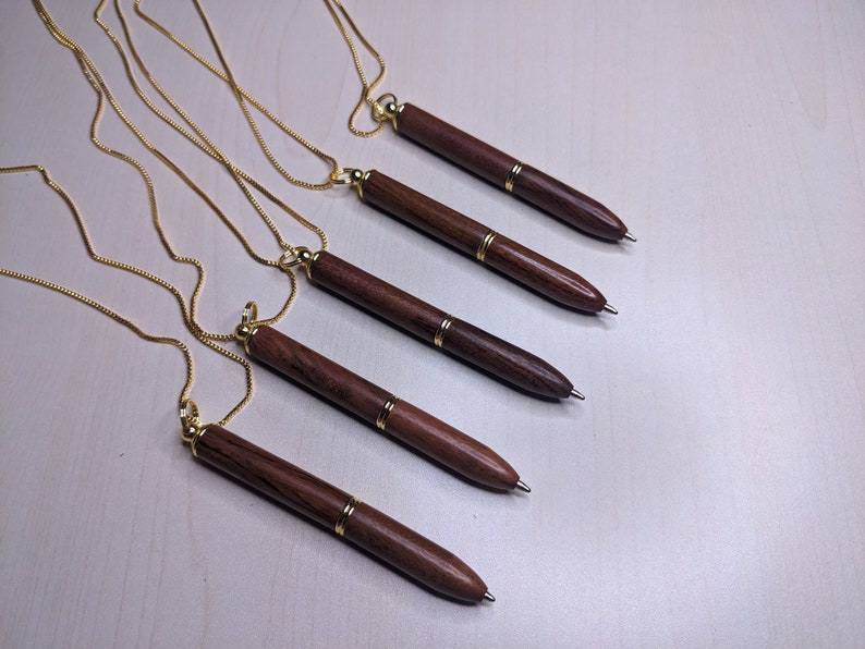 Pen Necklace Wood With Gold Chain Ballpoint Pen Wooden Elegant Vintage ...