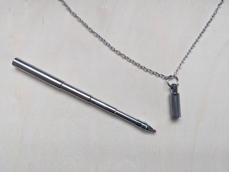 Telescoping Pen Necklace Silver Metal Pen Pendant Nickel Free Chain ...