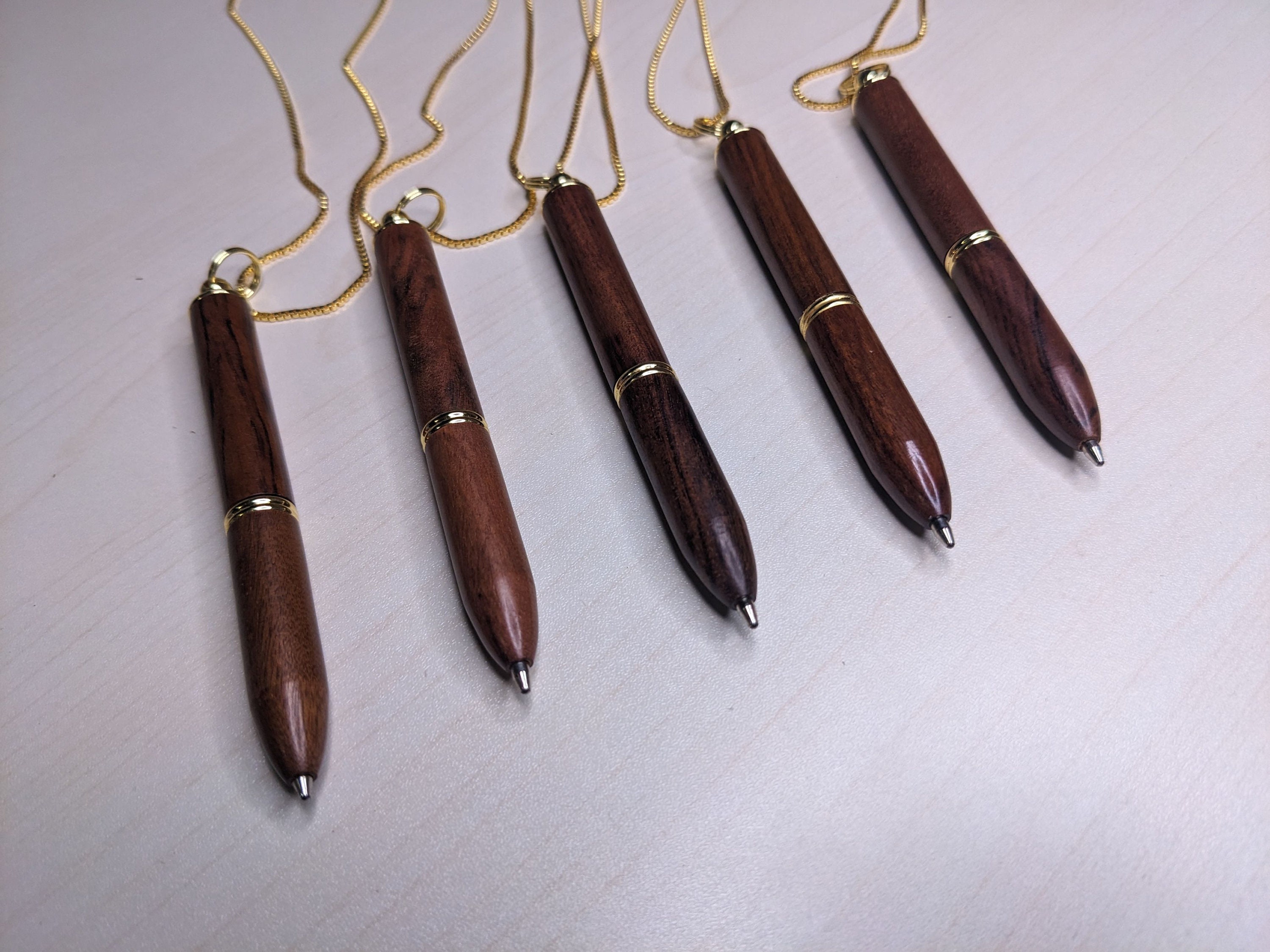 Pen Necklace Wood With Gold Chain Ballpoint Pen Wooden Elegant Vintage ...