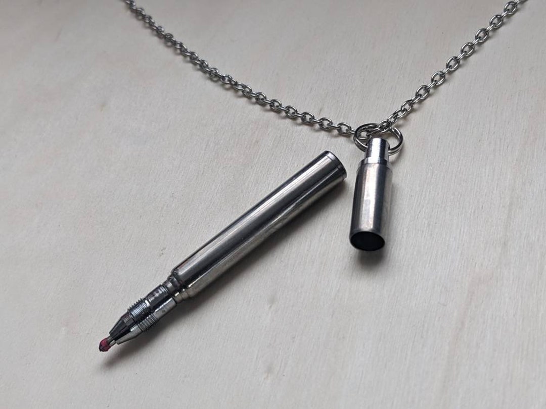 Telescoping Pen Necklace Silver Metal Pen Pendant Nickel Free Chain ...