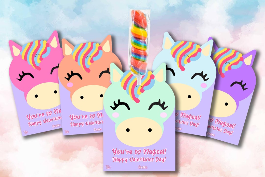 Unicorn Lollipop Valentines Cards Printables Instant Digital Download ...