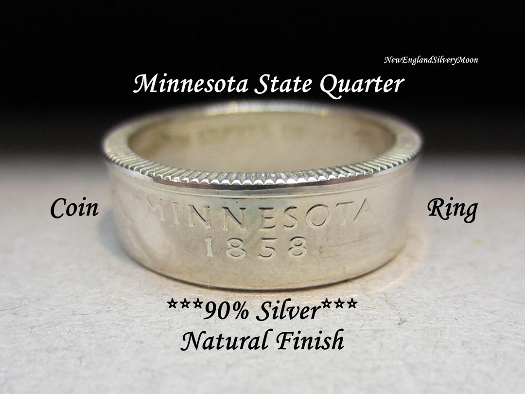 90% SILVER Minnesota State Quarter "coin Ring " With Velvet Gift Pouch ...