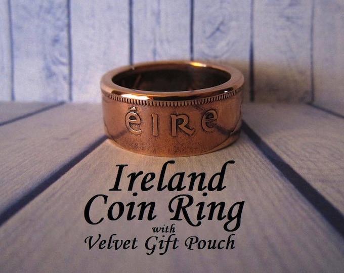 Irish Coin Ring, Celtic Jewelry, STERLING SILVER Band, Eire, Rabbit ...