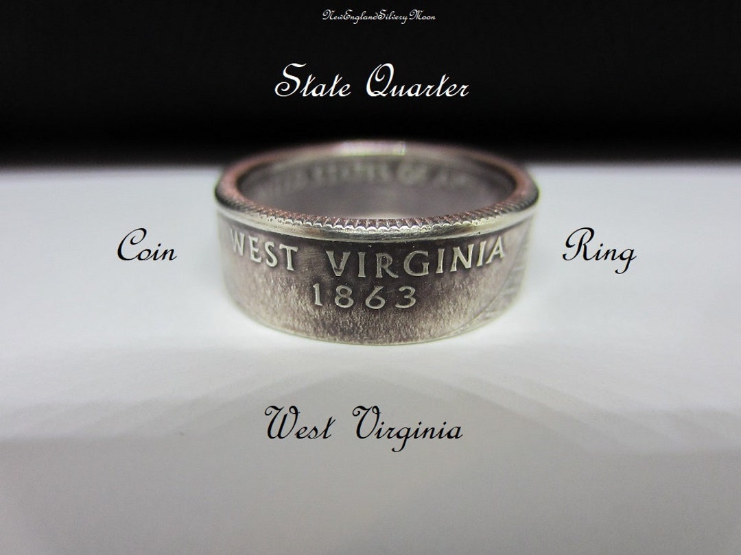 90% Silver West Virginia State Quarter "coin Ring " With Velvet Gift ...