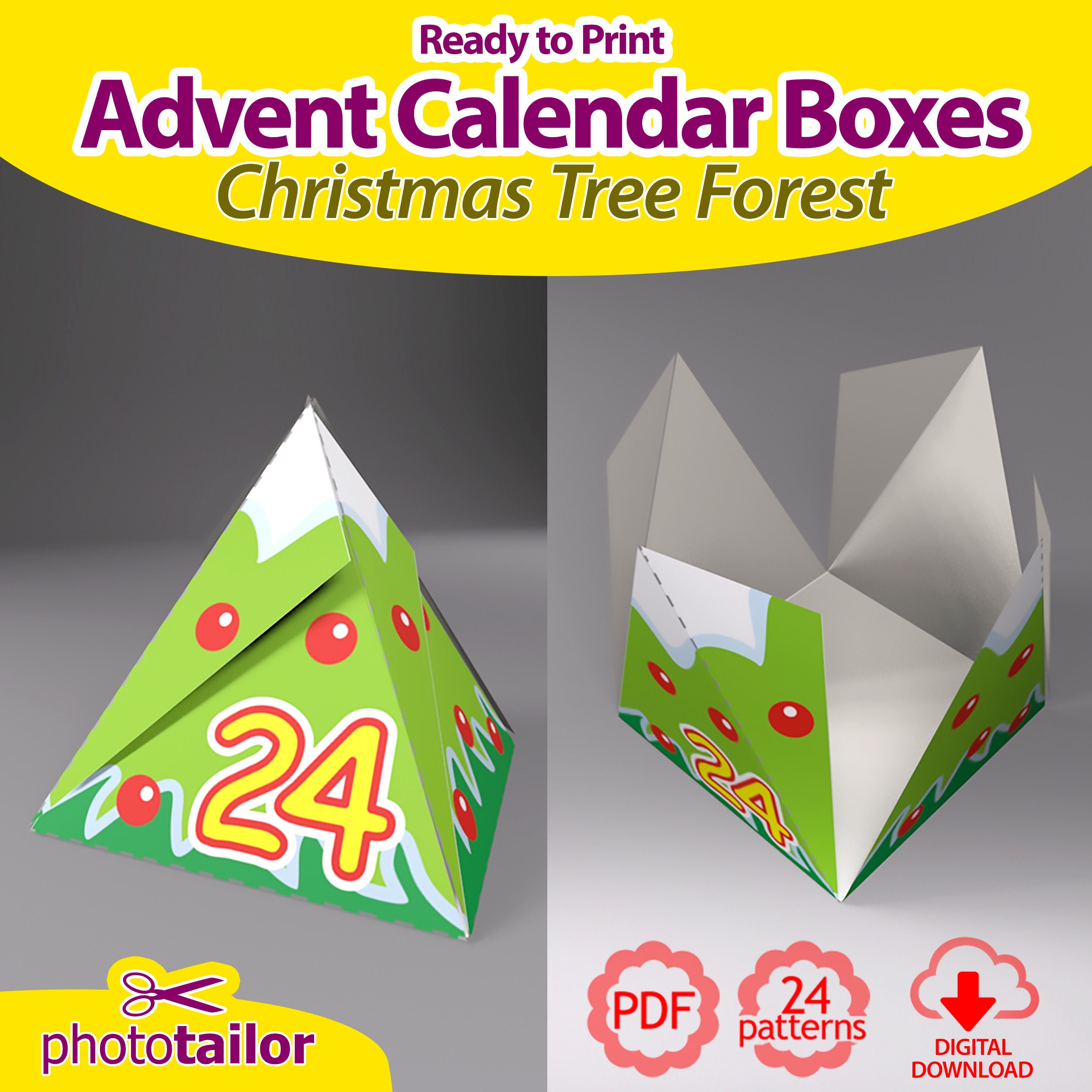 Advent Calendar Printable DIY Treat Boxes, Countdown 25 Days of ...