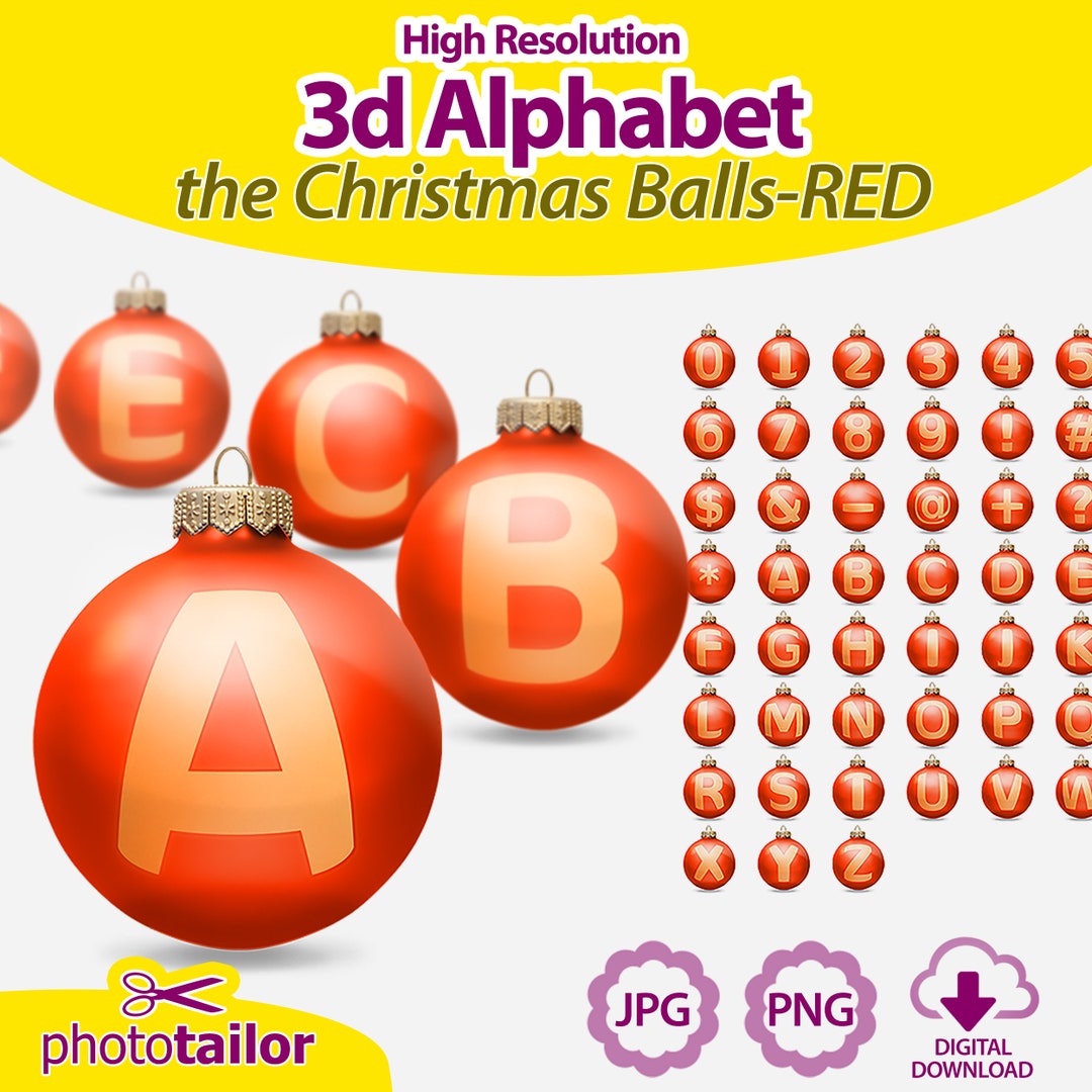 3d Christmas Alphabet Clipart, Xmas Balls Red, High Resolution, 45 ...