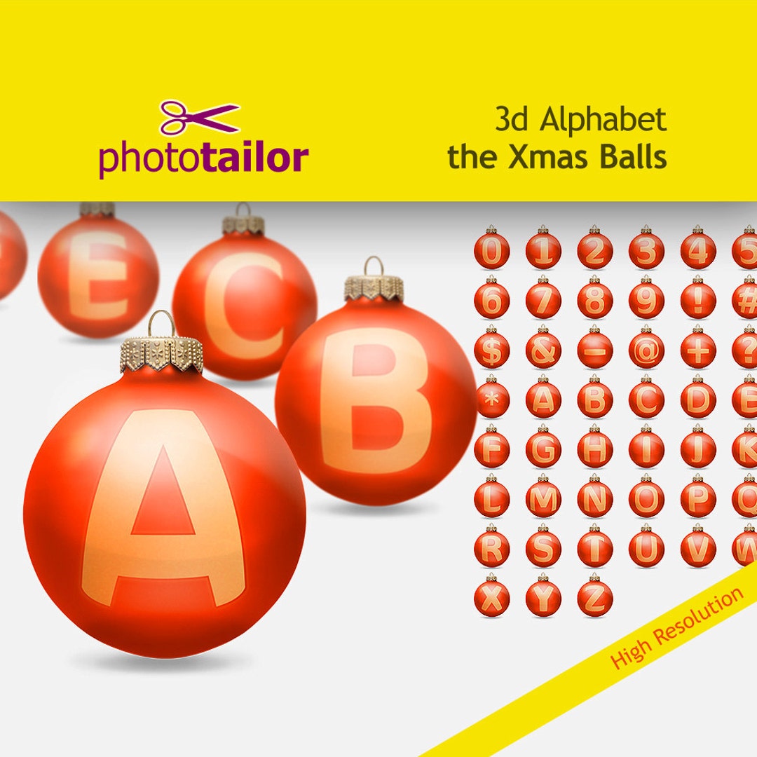 3d Christmas Alphabet Clipart Xmas Balls Red High - Etsy