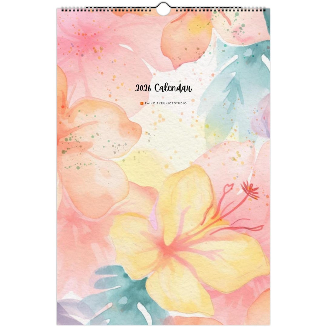 Watercolor Floral With Scripture Wall Calendars 2026 - Etsy