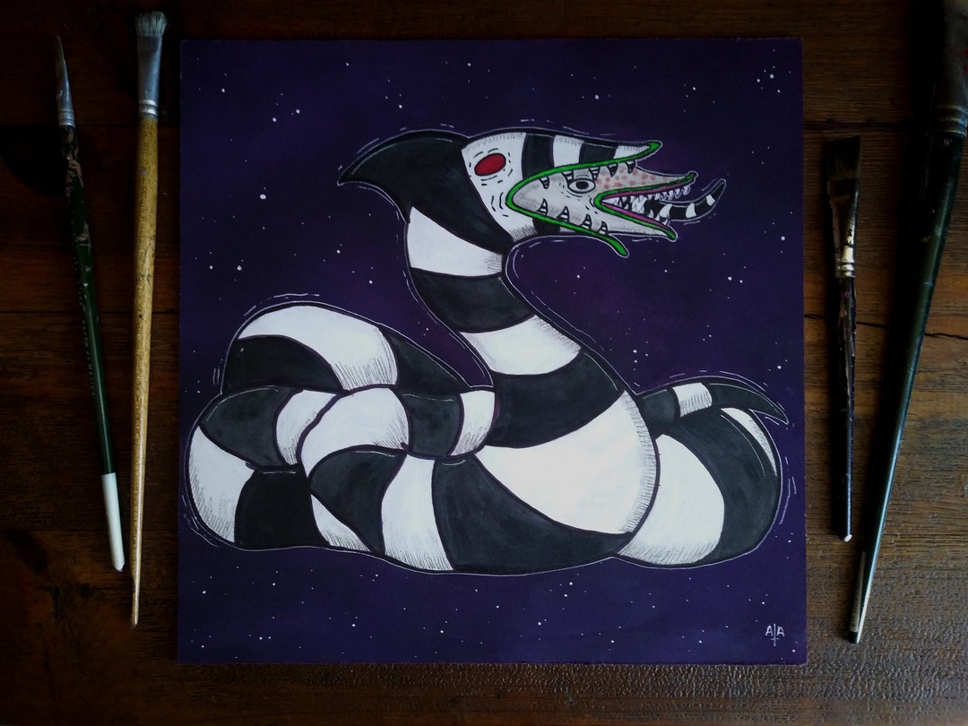 Beetlejuice Sandworm Art, Original Acrylic Painting, Tim Burton Fanart ...