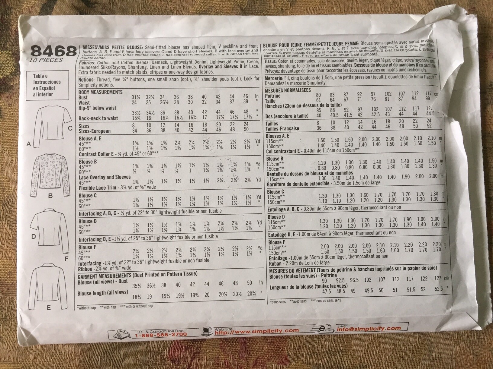 Simplicity 8468, Sewing Pattern, Ladies Top, Shirt, Blouse, Size 8 10 ...