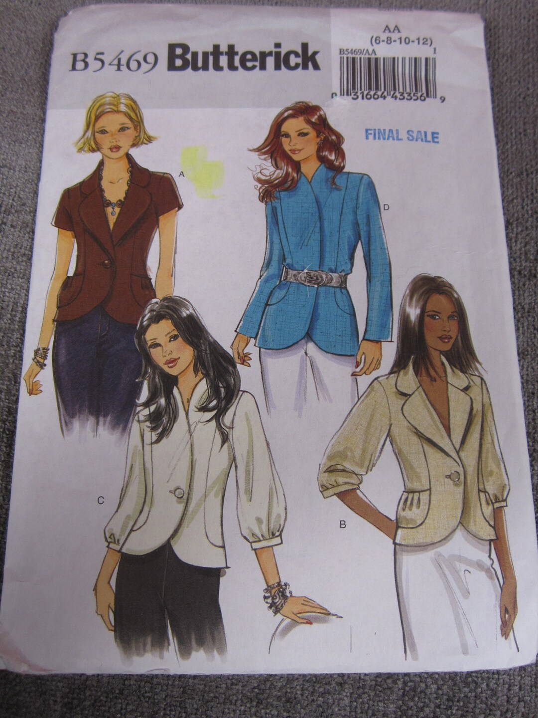 Butterick 5469, Paper Sewing Pattern, Sizes 6 8 10 12, Ladies Top ...