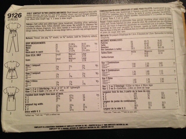 Simplicity 9126 Pattern Girls Jumpsuit Two Lengths - Etsy UK