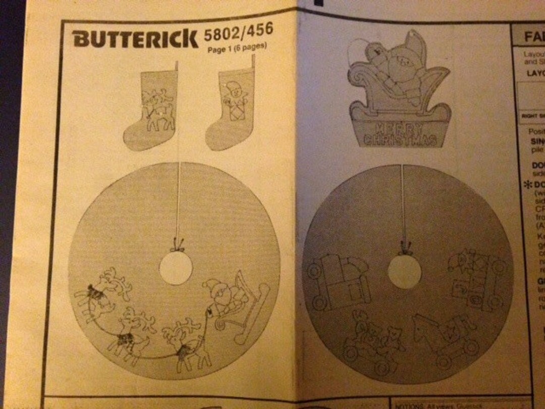 Butterick, Patrón, 5802, Navidad, Falda de árbol, Media, Titular de la ...