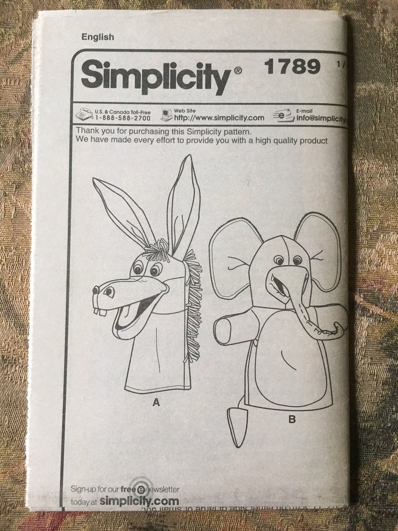 Simplicity 1789 Sewing Pattern Hand Puppets Pakaluk - Etsy