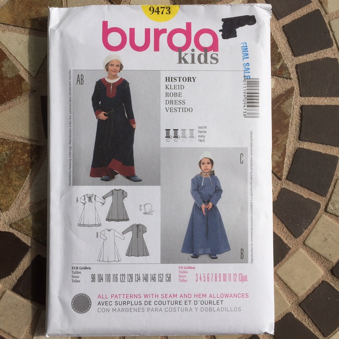BURDA 9473, Costume Sewing Pattern, Robe, Dress, Hat, Size 3 to 13 ...
