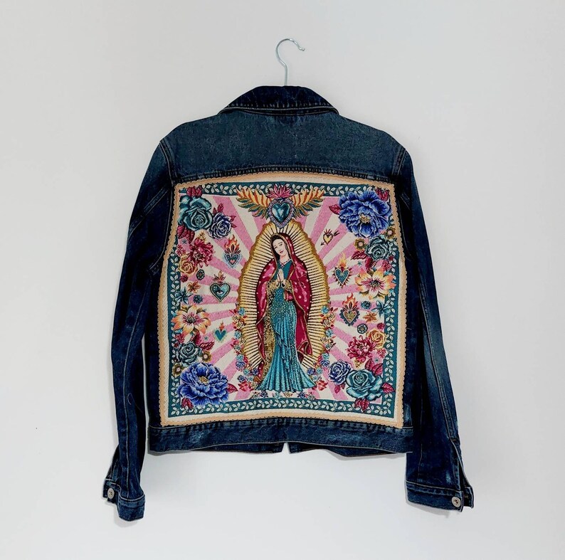 Reworked Denim Jacket Lady of Guadalupe Sacred Heart Denim - Etsy