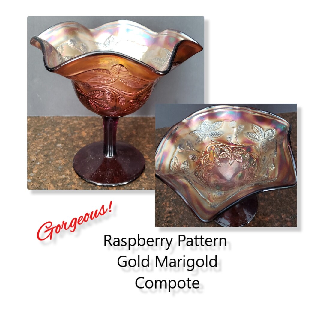 Beautiful Iridescent Raspberry Pattern Ruffled Edge Compote Amber ...