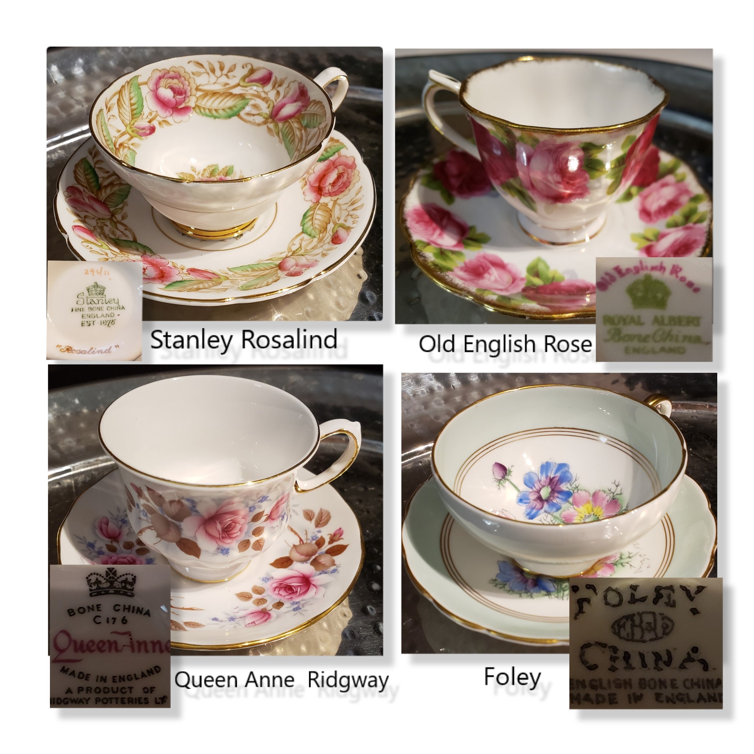 Choice of 4 Vintage Teacups: Queen Anne Ridgway - Foley - Stanley ...