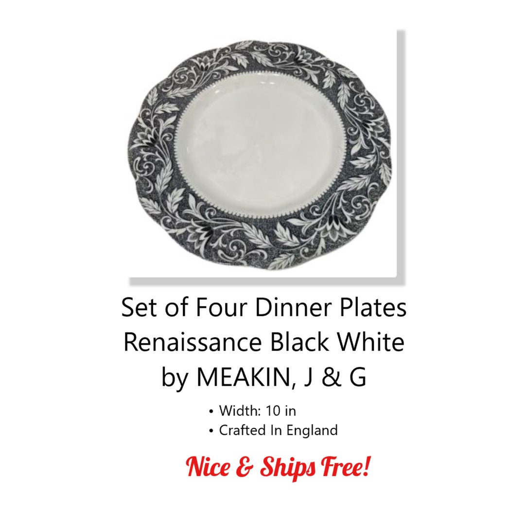 Set of Four Dinner Plate Renaissance Black White by MEAKIN, J & G ...