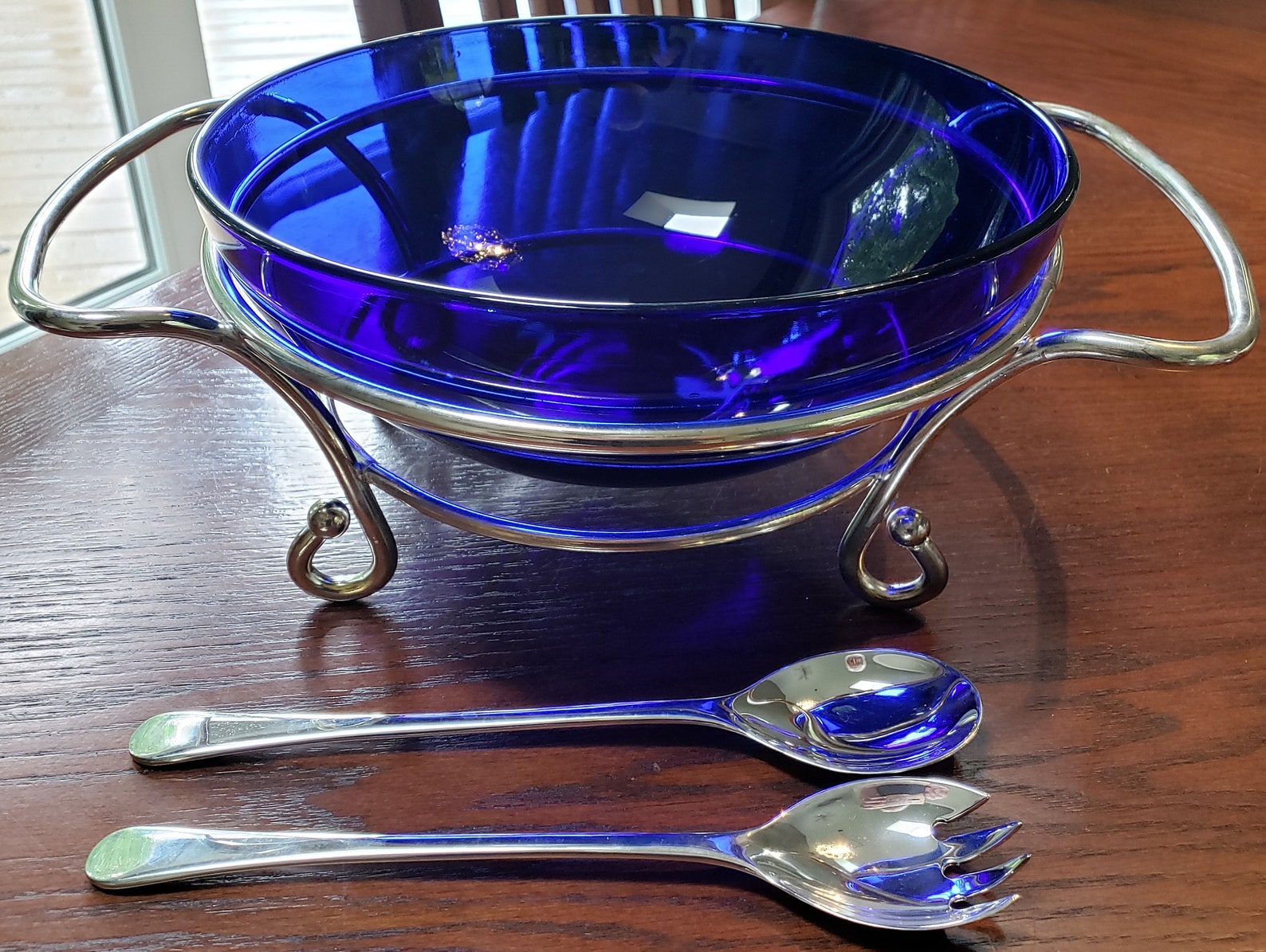 Vintage Godinger Cobalt Blue France Crystal Silver Plate Salad | Etsy