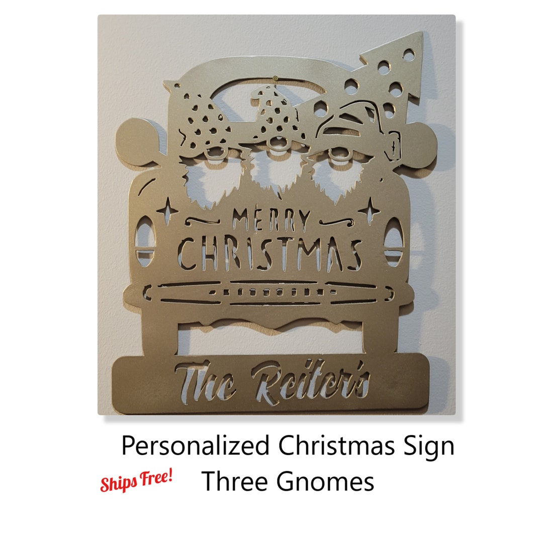 Merry Christmas Personalized Last Name Sign - Metal -three Gnomes ...