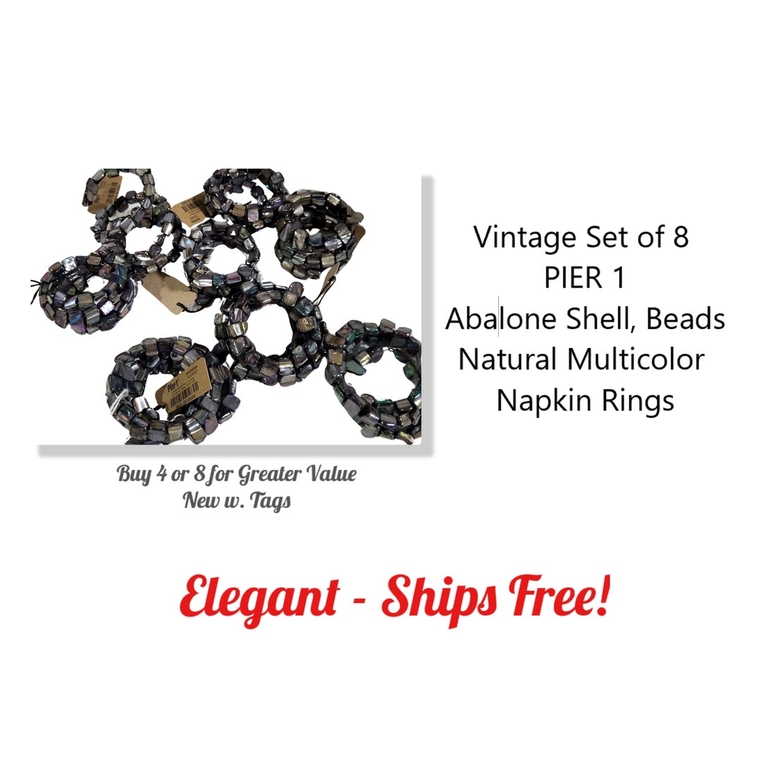 Set of Eight Abalone Beaded Napkin Rings - Gray - Multicolor - New W ...
