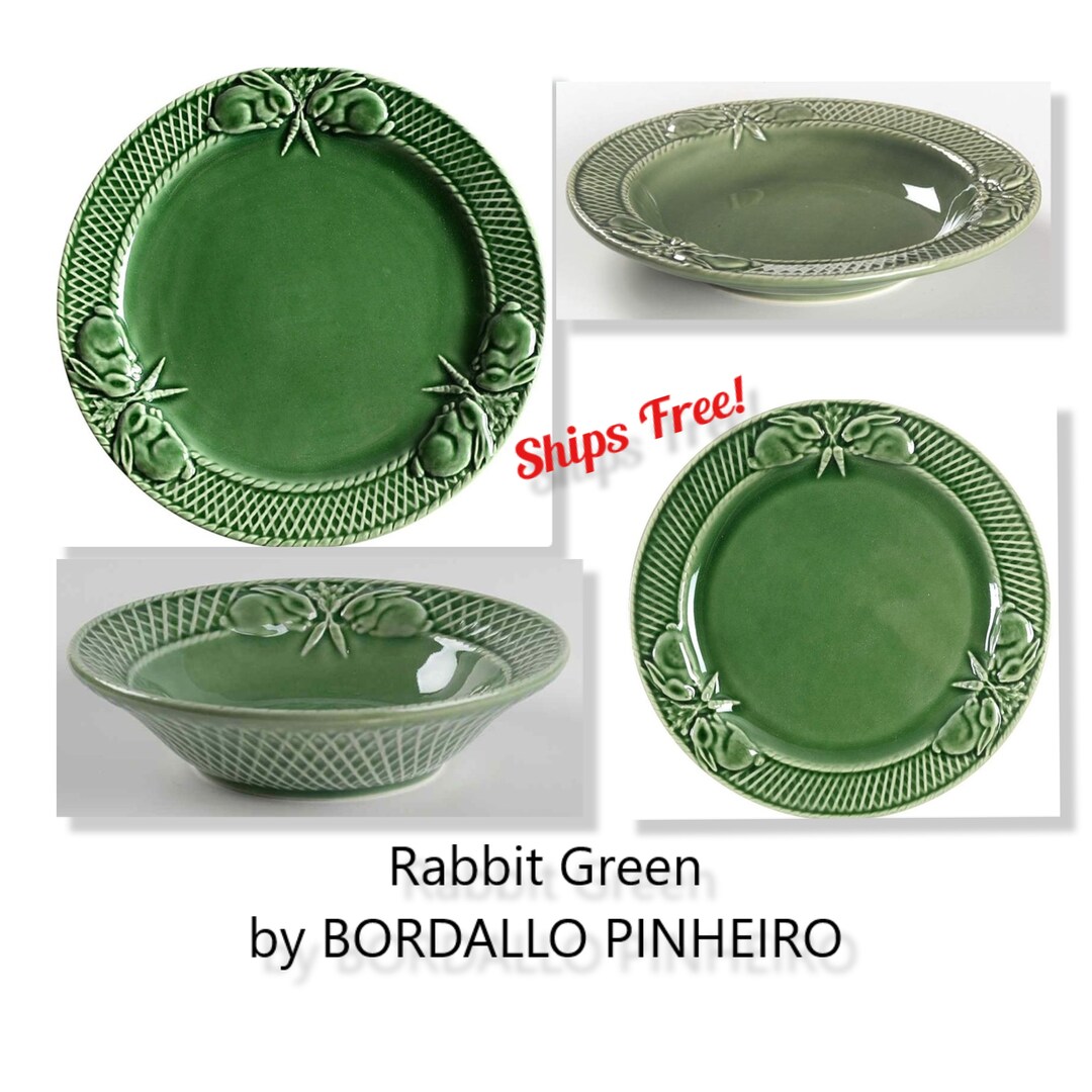Bordallo Pinheiro Green Rabbit Dinner Plates Salad Plates Bowls ...