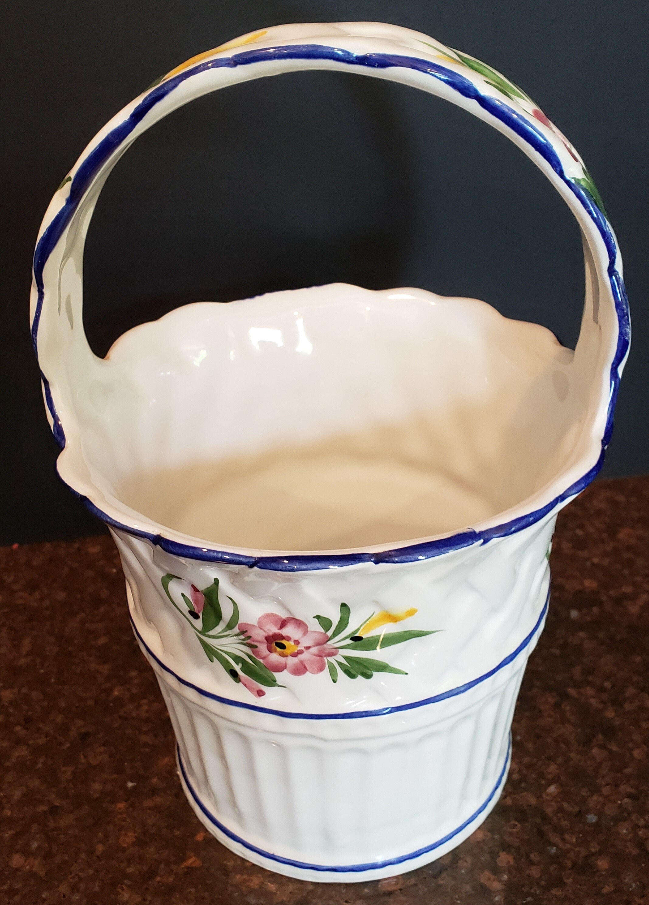 Hand Painted Ceramic Handled Basket Made in Portugal RCCL Pottery Art ...