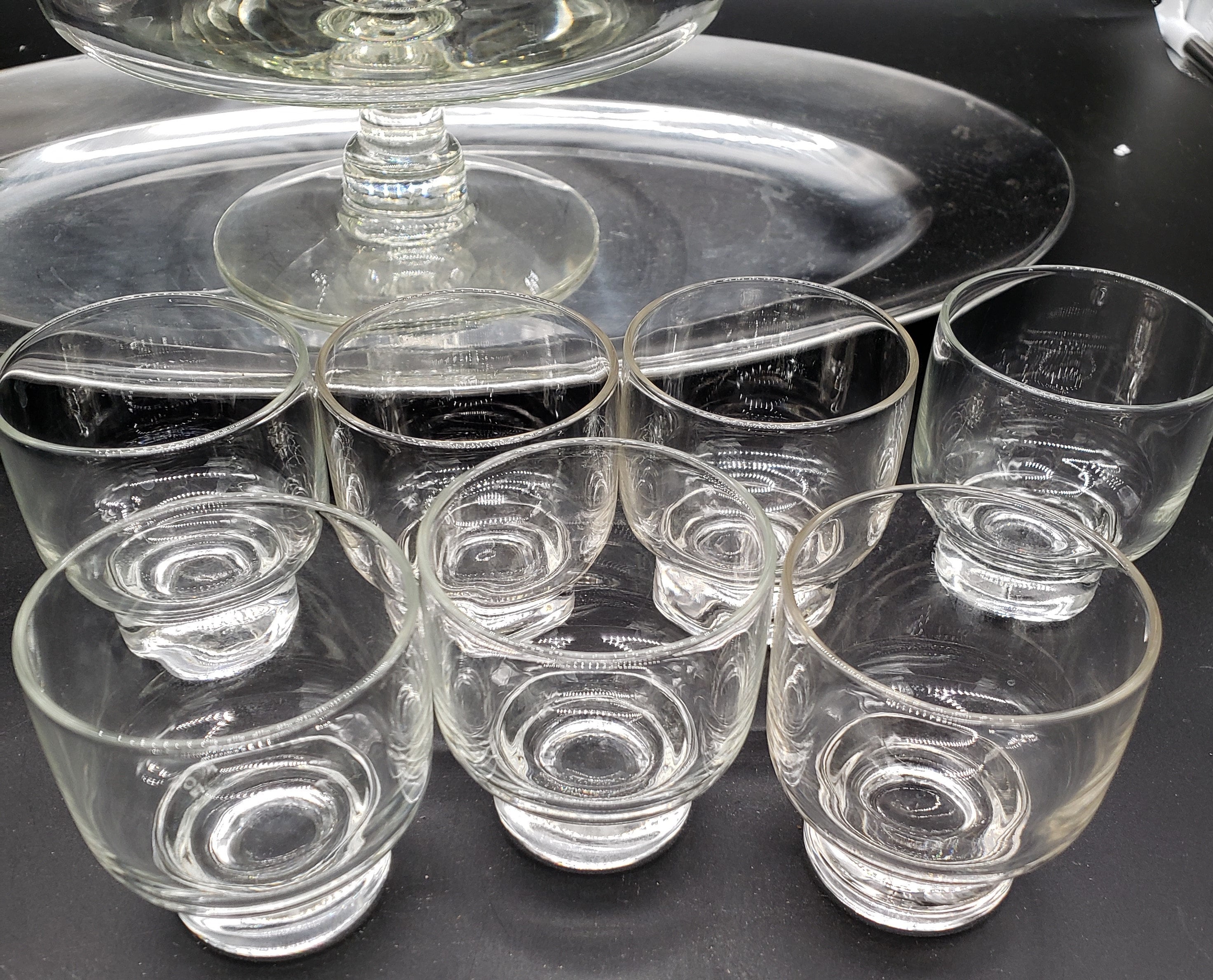 Elegant Pedestal Crystal Punch Bowl & 7 Glasses Glass Punch | Etsy