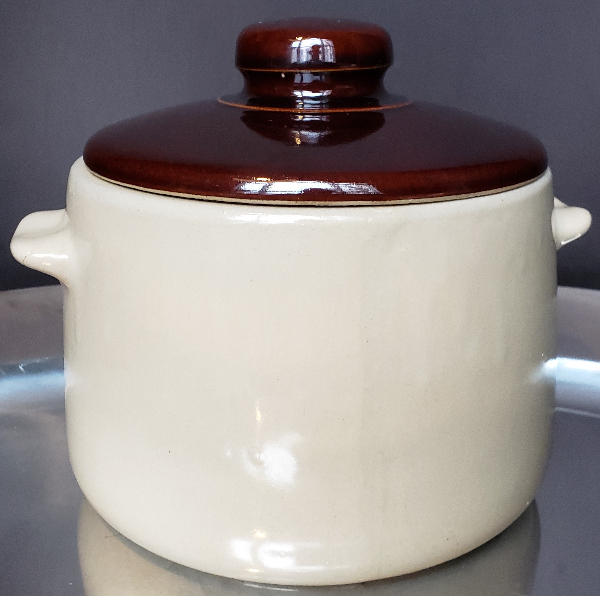 Vintage USA Brown & Beige Ceramic Bean Pot Excellent FREE - Etsy
