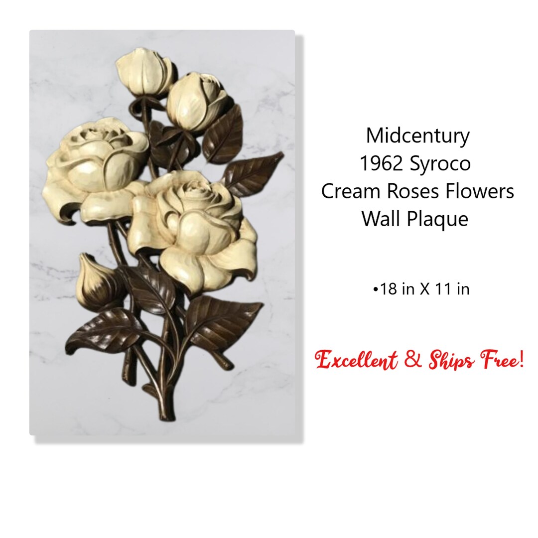 Vintage Midcentury 1962 Syroco Cream Roses Flowers 3D Wall Plaque A ...