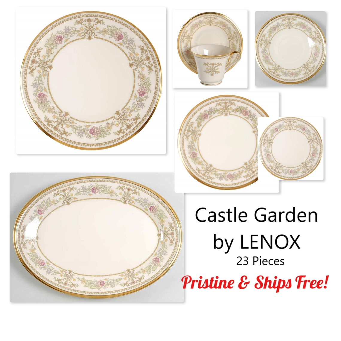 23 Pieces of Lenox Castle Garden * Pristine * Dinner Plates * Salad ...